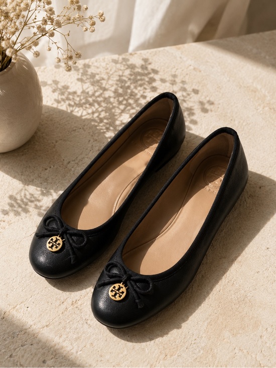 Tory Burch | Shoes | Tory Burch Black Leather Ballet Flats With Gold ...